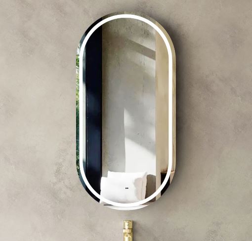 Buy Online Oval Black Oak 450 LED Mirror Cabinet in Melbourne