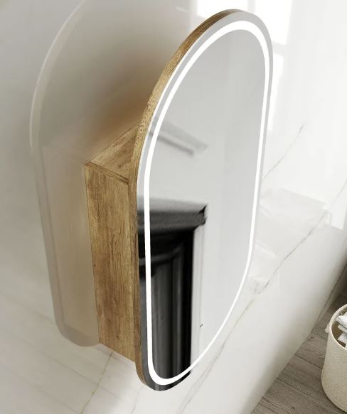 Buy Online Oval Natural Oak 450 LED Mirror Cabinet in Melbourne
