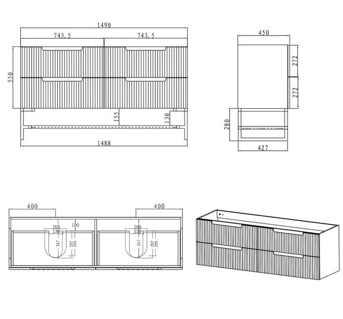 Buy Online Oakley 1500mm Wall Hung Vanity in Melbourne